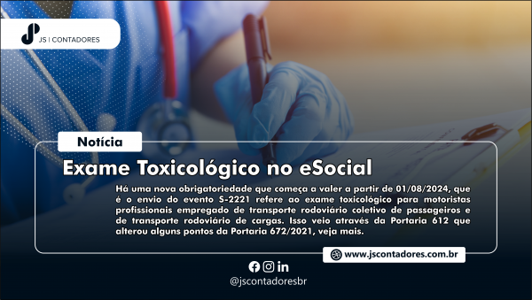 Exame Toxicológico no eSocial – JS Contadores
